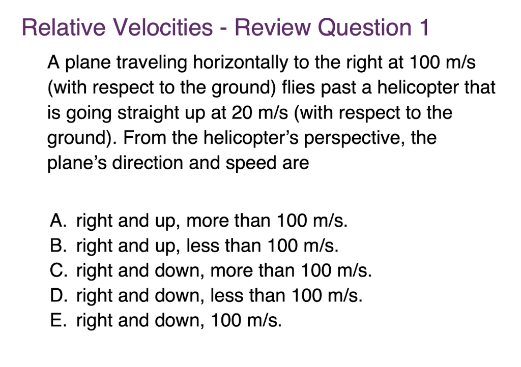 Solved Relative Velocities - Review Question 1 A plane | Chegg.com