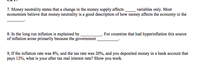 Solved 7. Money neutrality states that a change in the money | Chegg.com