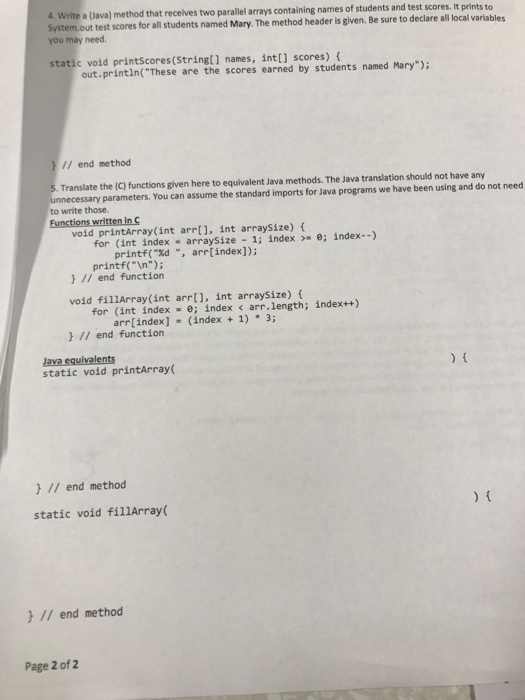 Solved 4, a Java) method that receives two parallel arrays | Chegg.com