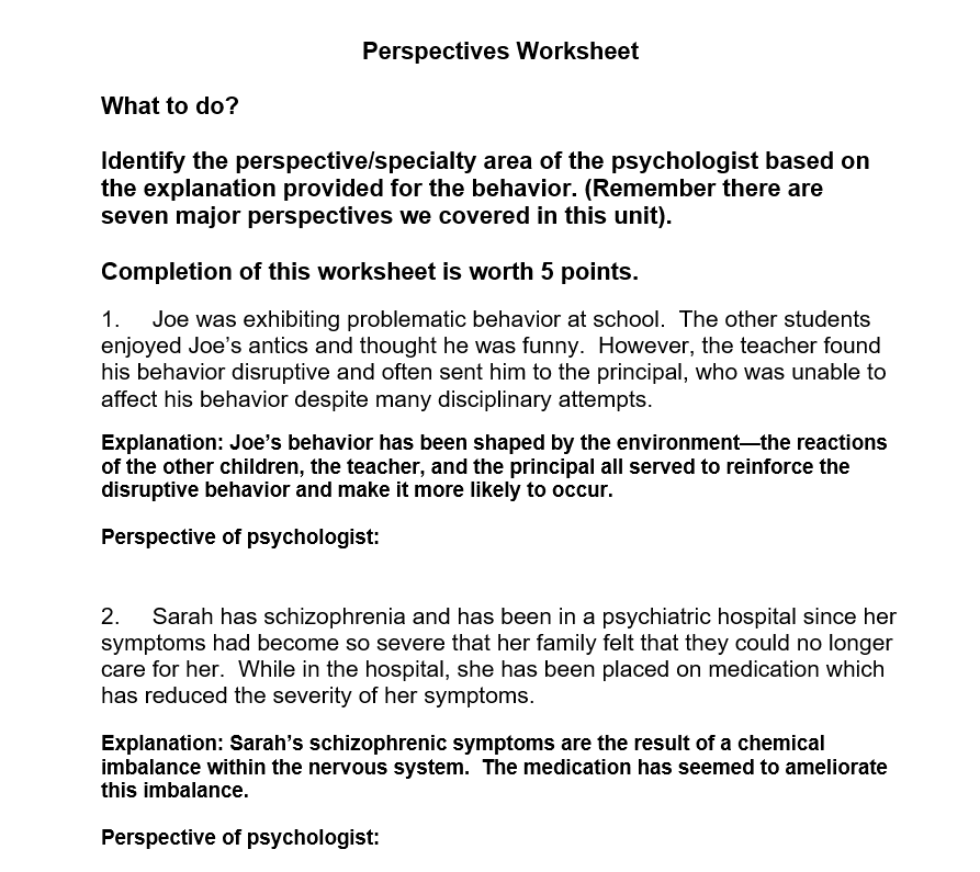 Solved Perspectives Worksheet What to do? Identify the | Chegg.com