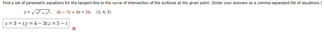 Solved Find a set of parametric equations for the tangent | Chegg.com