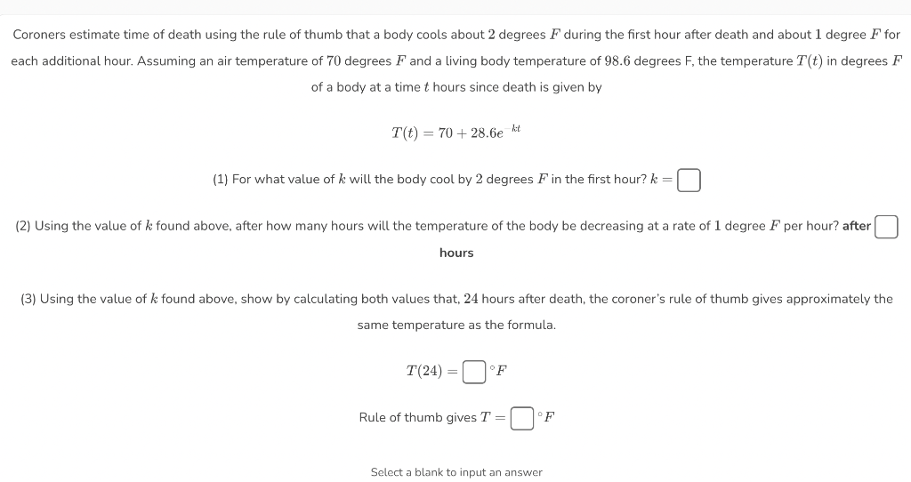 Solved Coroners estimate time of death using the rule of | Chegg.com