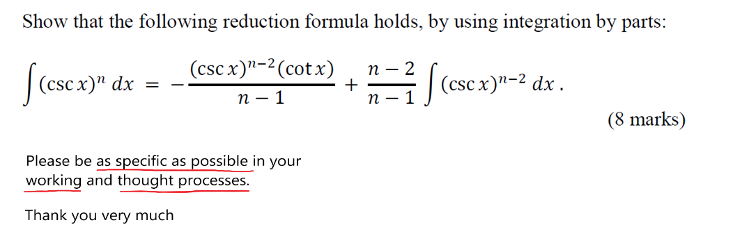 Solved Show that the following reduction formula holds, by | Chegg.com