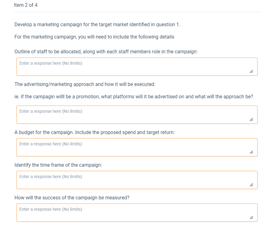 Solved Question 1: Based on your identified target market, | Chegg.com