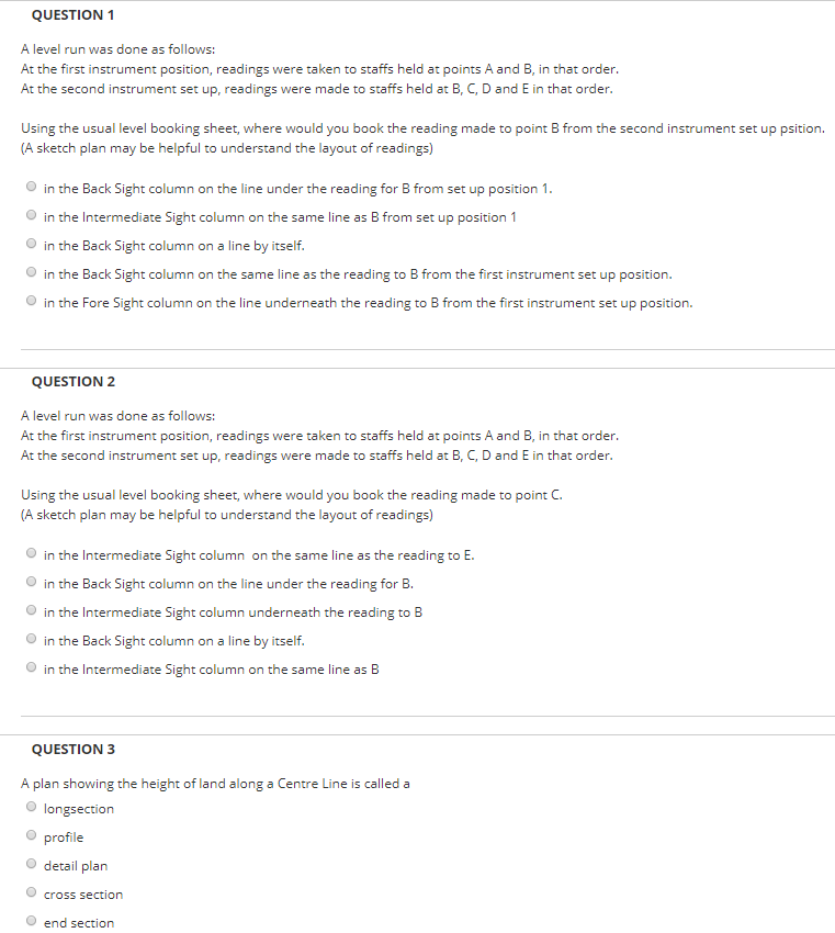 Solved QUESTION 1 A level run was done as follows: At the | Chegg.com