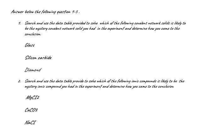 Solved Unit 1 Lab: Identifying Mystery Solids based on | Chegg.com