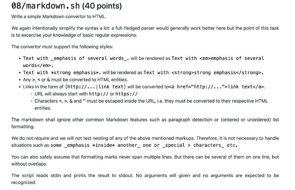 Solved 08/markdown.sh (40 points) Write a simple Markdown | Chegg.com