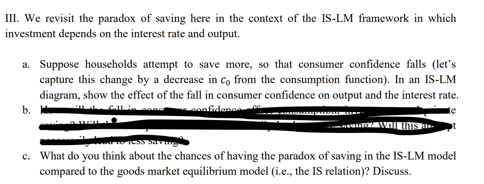 Solved III. We revisit the paradox of saving here in the | Chegg.com