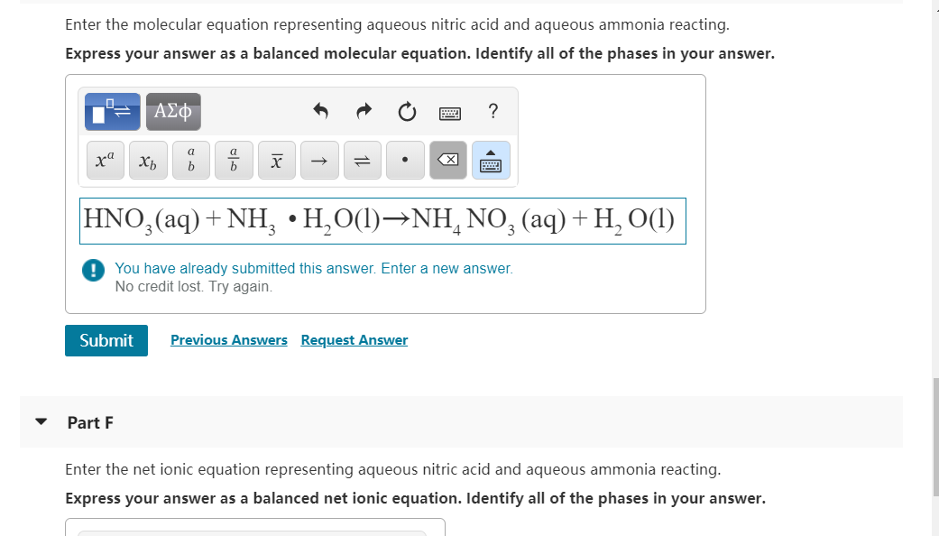 Solved Enter the molecular equation representing aqueous | Chegg.com