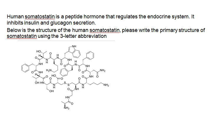 Solved Human somatostatin is a peptide hormone that | Chegg.com