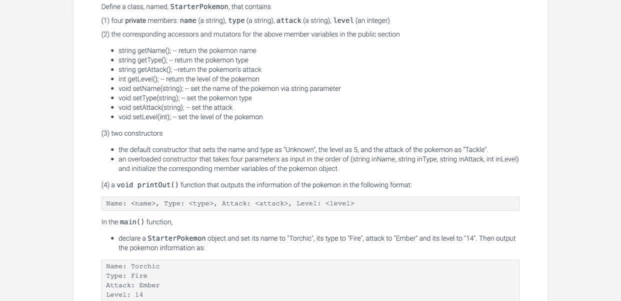 Solved Downloadable files main.cpp Starter Pokemon Class.h | Chegg.com