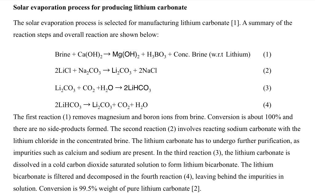 Solved Mass flow process calculations for lithium carbonate | Chegg.com