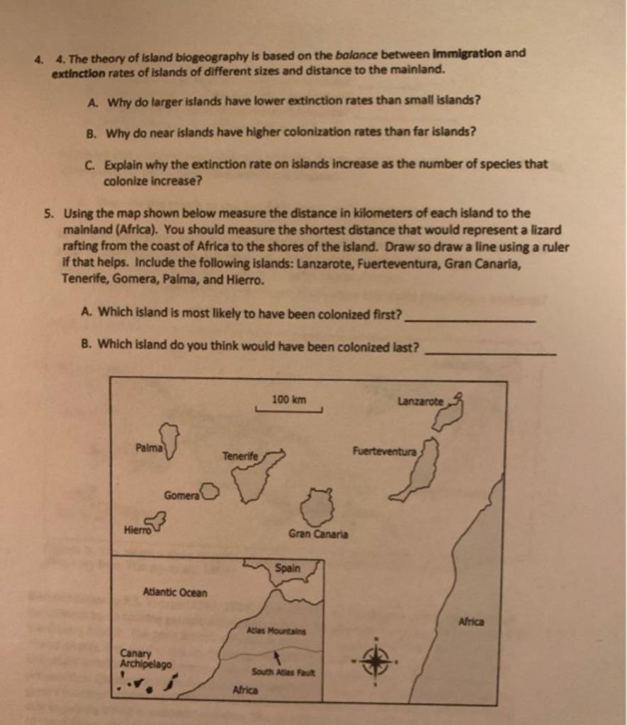 Solved 4. 4. The theory of island biogeography is based on | Chegg.com