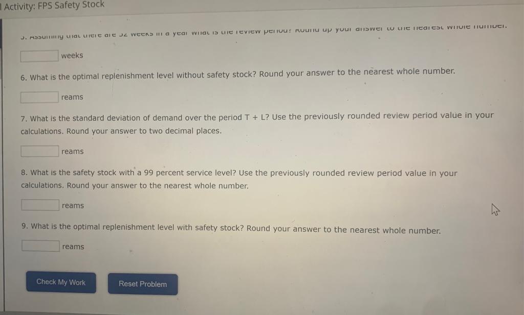 Excel Online Activity: FPS Safety Stock Southern | Chegg.com
