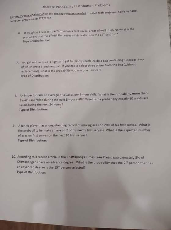 Solved Discrete Probability Distribution Problems est the | Chegg.com