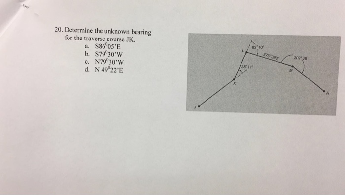 Solved 20. Determine the unknown bearing for the traverse | Chegg.com