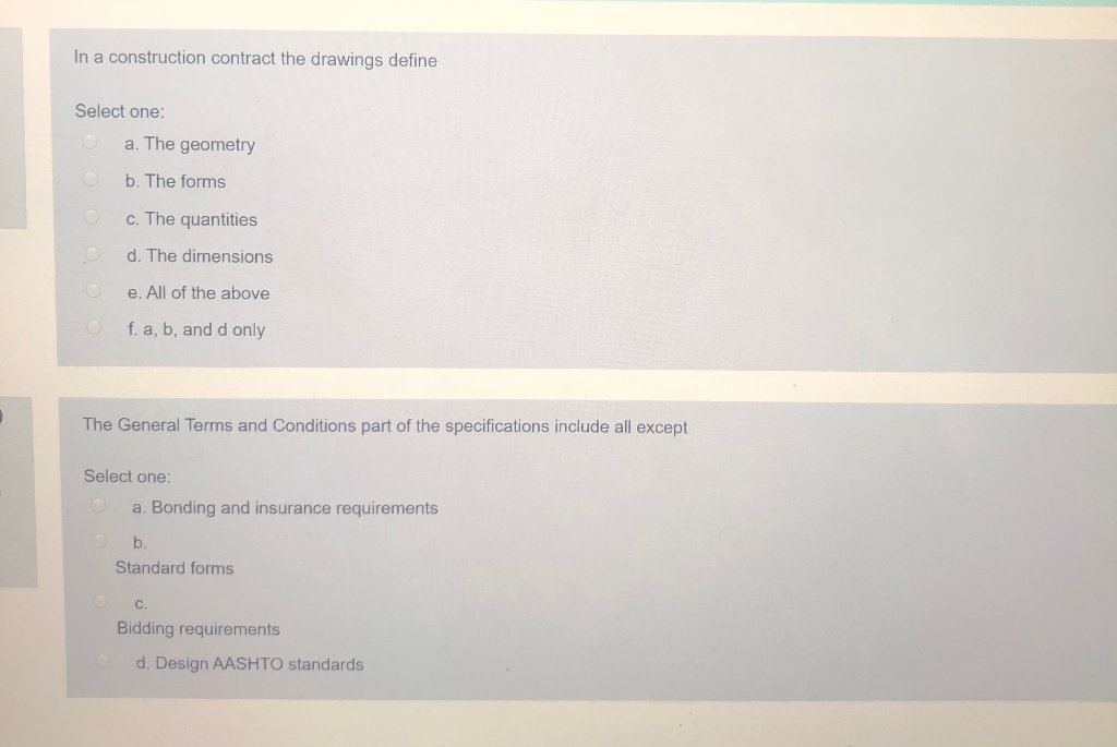 Solved In a construction contract the drawings define Select | Chegg.com