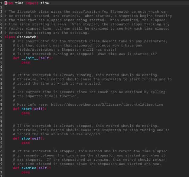 1 from time import time 3 # The Stopwatch class gives | Chegg.com
