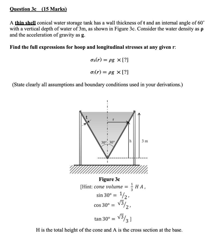 A thin shell conical water storage tank has a wall | Chegg.com