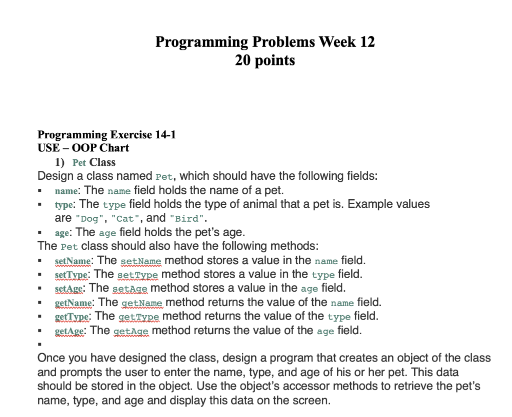 Solved Programming Problems Week 12 20 points Programming | Chegg.com