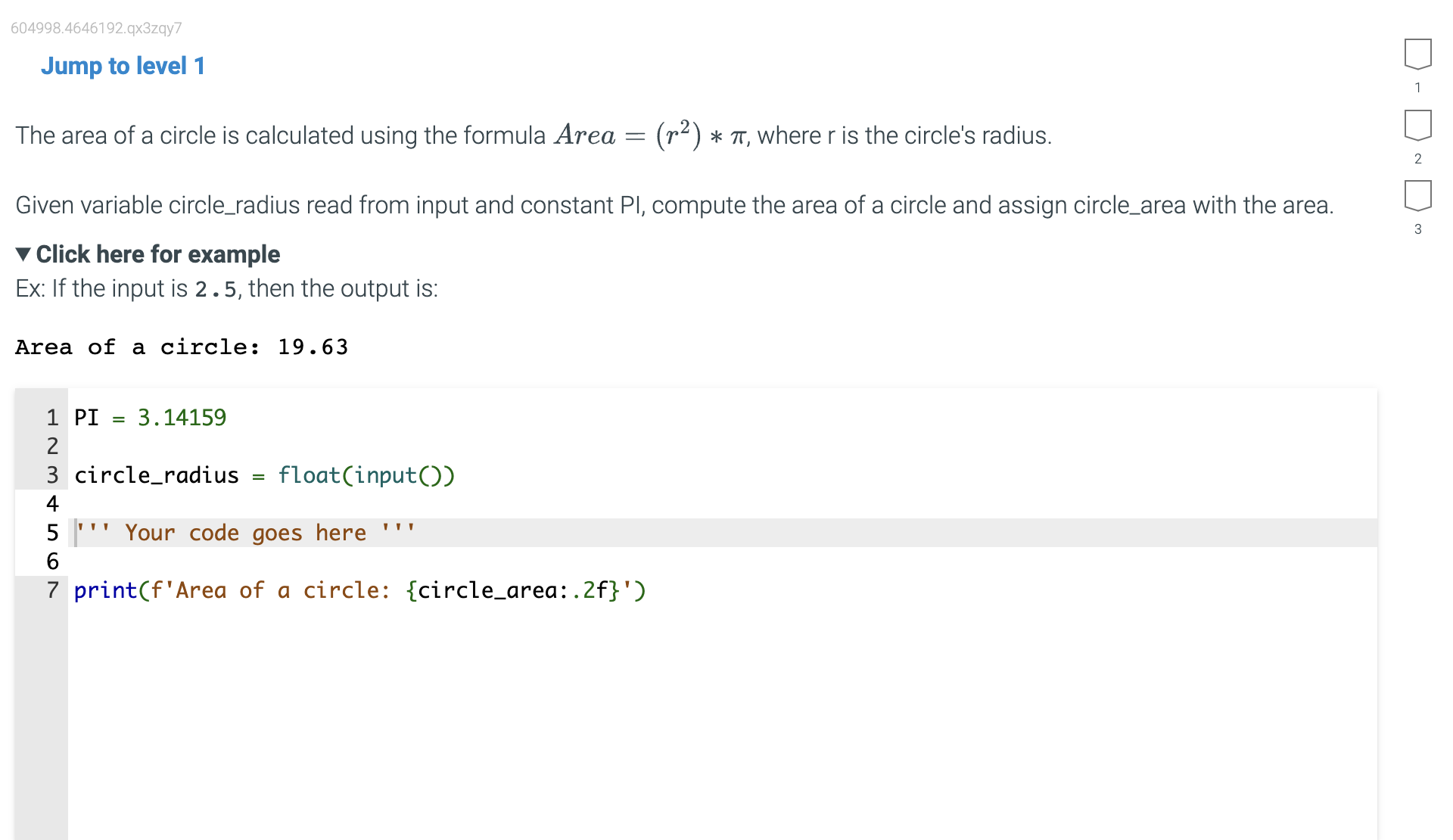 Solved Jump to level 1The area of a circle is calculated | Chegg.com