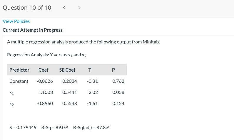 Solved A multiple regression analysis produced the following | Chegg.com