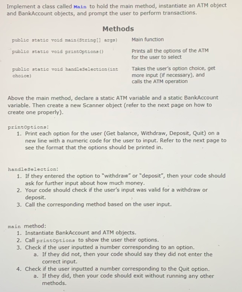 Solved The ATM and BankAccount are connected in creating | Chegg.com