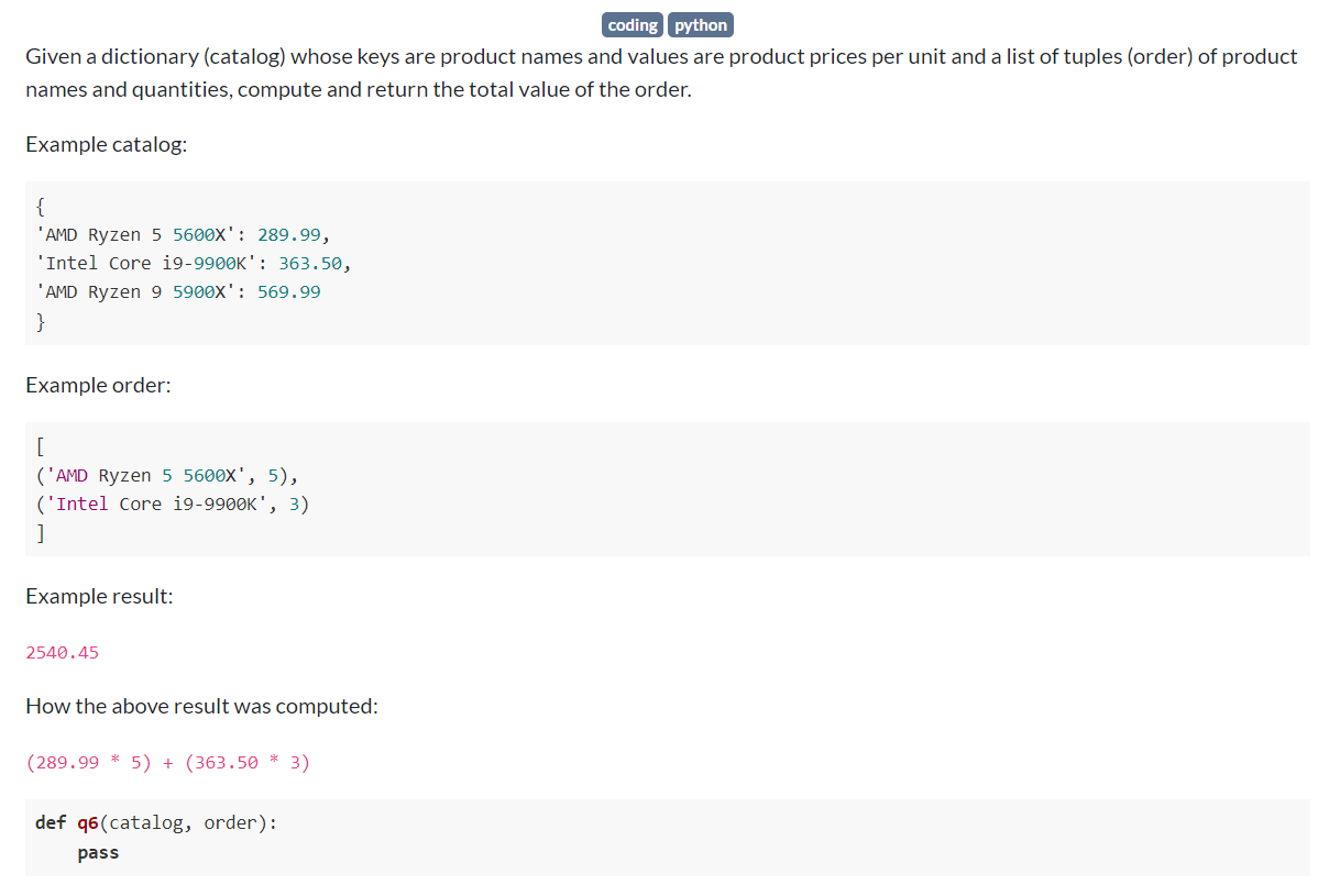 Solved Given a dictionary (catalog) whose keys are product | Chegg.com