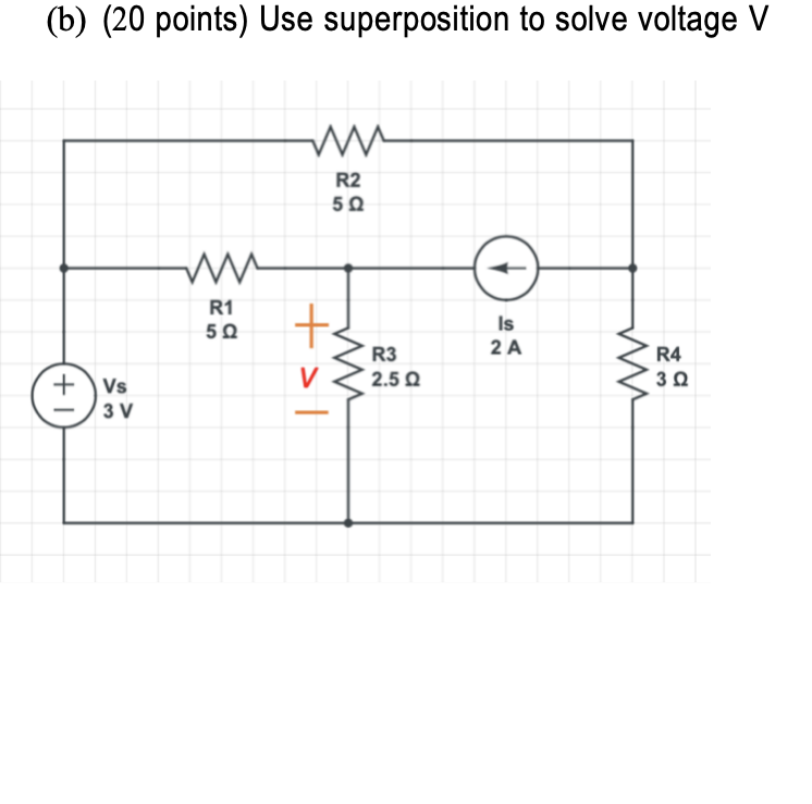Solved (b) (20 ﻿points) ﻿Use superposition to solve voltage | Chegg.com