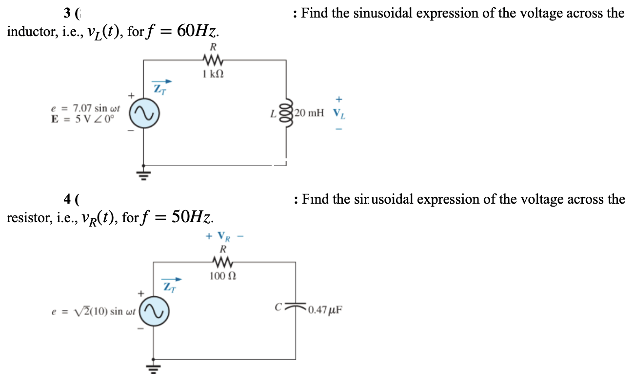 Solved : Find the sinusoidal expression of the voltage | Chegg.com