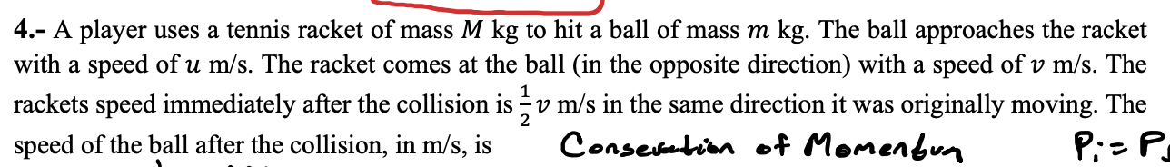 Solved 4.- A player uses a tennis racket of mass M kg to hit | Chegg.com