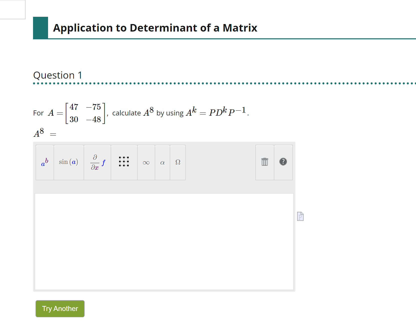 Solved Application to Determinant of a Matrix Question 1 For | Chegg.com