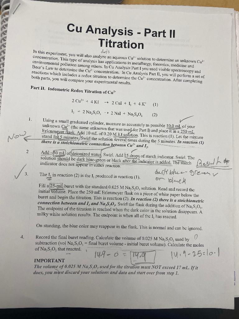 Solved Cu Analysis - Part II Titration dus In this | Chegg.com