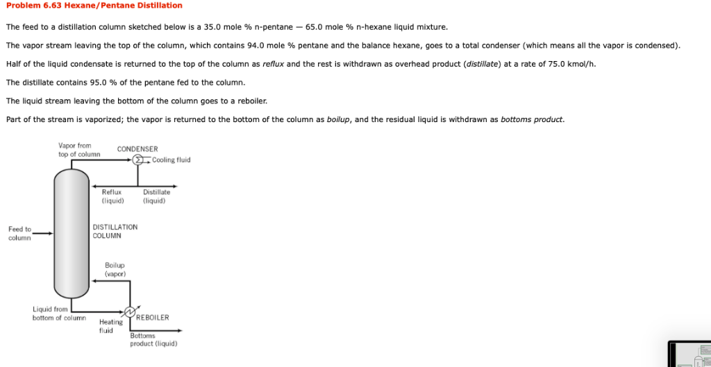 Problem 6.63 Hexane/Pentane Distillation The feed to | Chegg.com