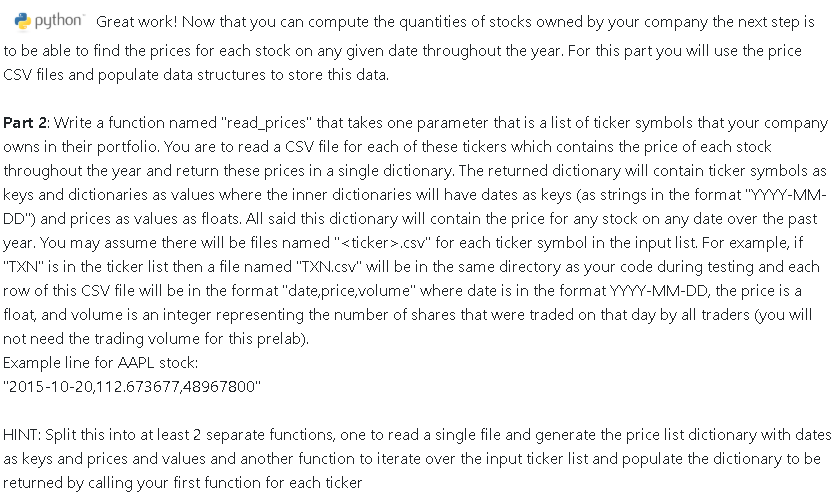 Solved Heres my code import csv def read_prices(fileName): | Chegg.com