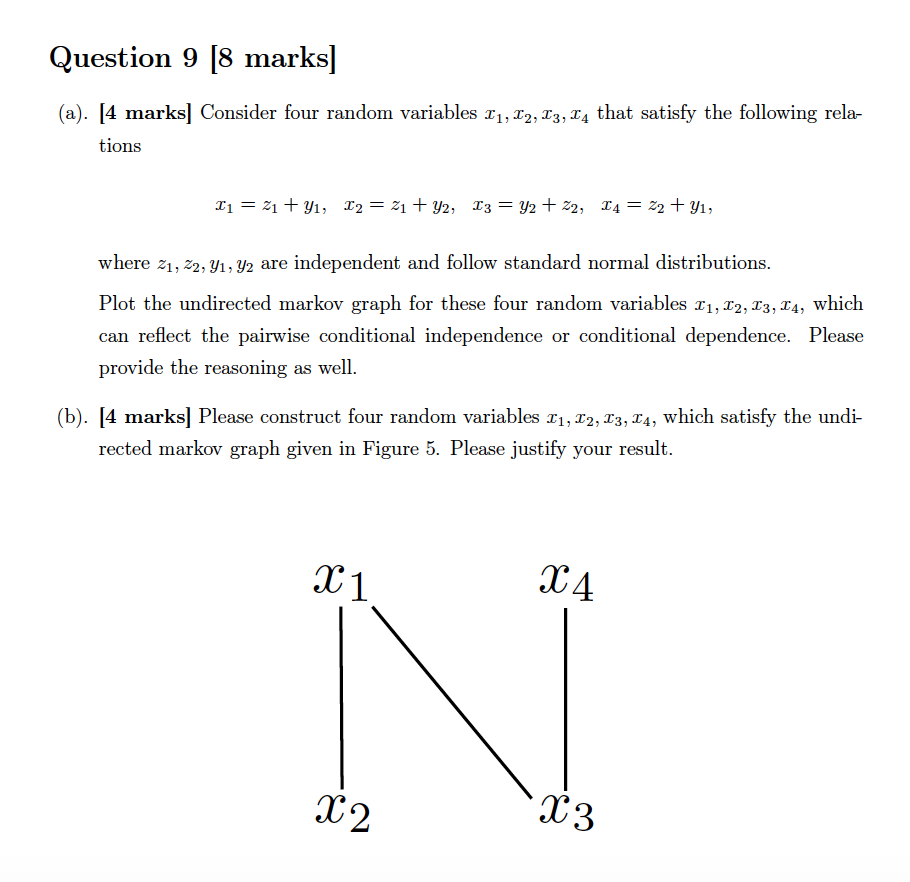 (a). [4 marks] Consider four random variables | Chegg.com