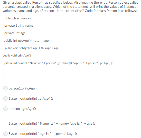 Solved Given a class called Person, as specified below. Also | Chegg.com