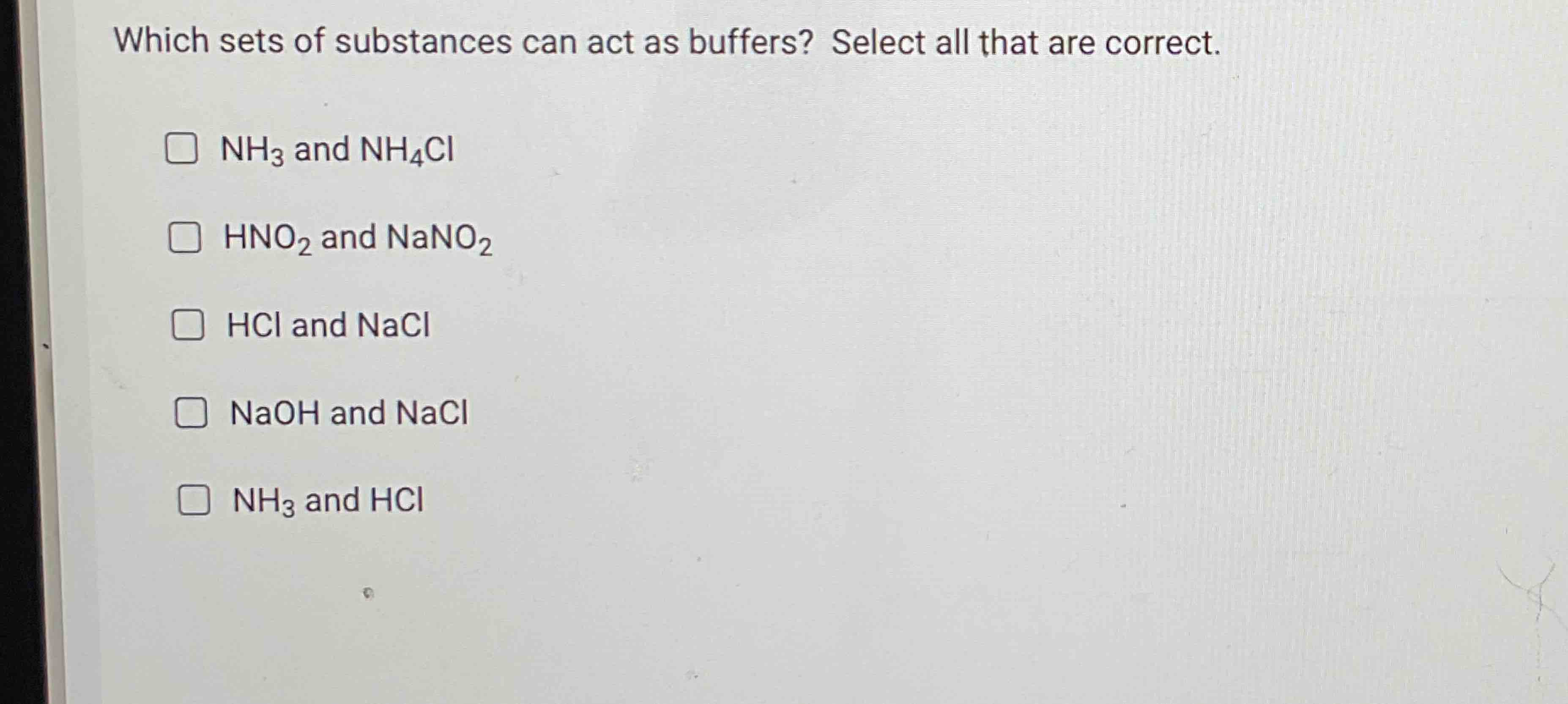 Solved Which sets of ﻿substances can act as ﻿buffers? Select | Chegg.com