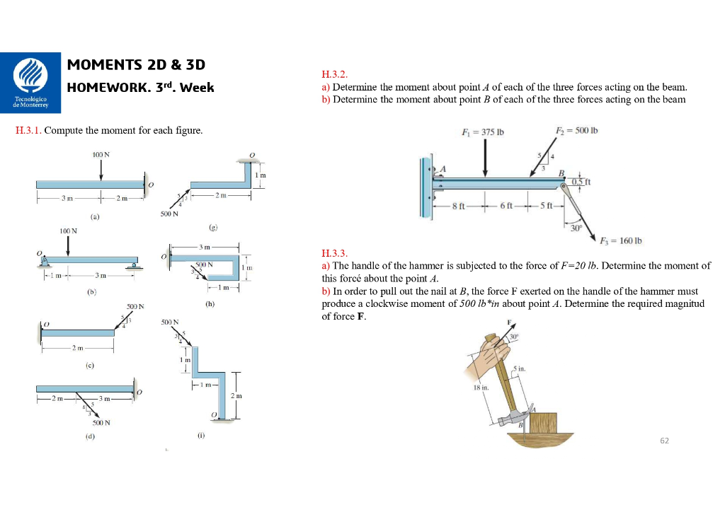 Solved MOMENTS 2D & 3D HOMEWORK. 3rd. Week . H.3.2. a) | Chegg.com
