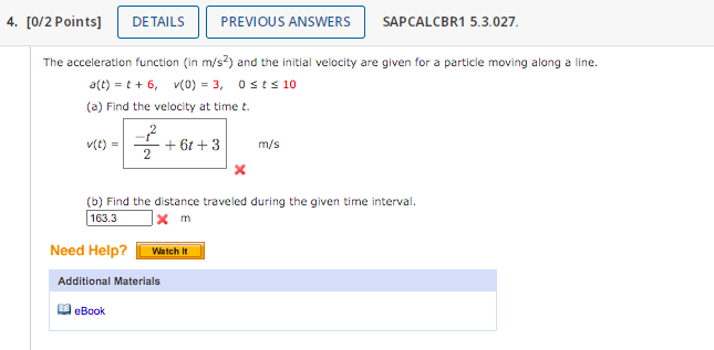 Solved Details Previous Answers The Acceleration Function