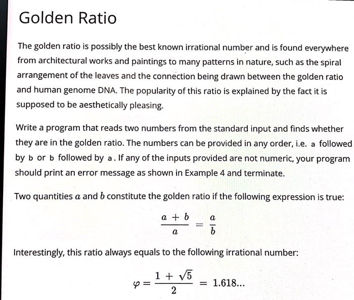 Solved Golden Ratio The golden ratio is possibly the best | Chegg.com
