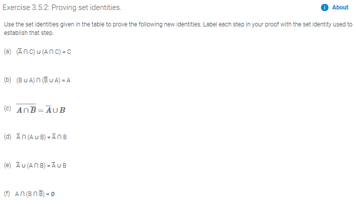 Solved Exercise 3.5.2: Proving set identities About Use the | Chegg.com