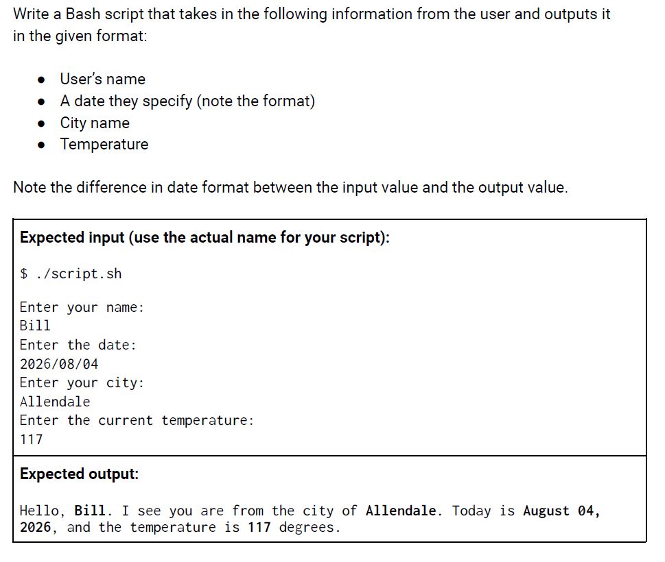 Write a Bash script that takes in the following | Chegg.com