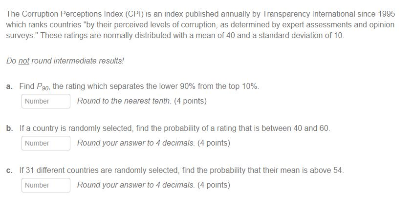 Solved The Corruption Perceptions Index (CPI) is an index | Chegg.com