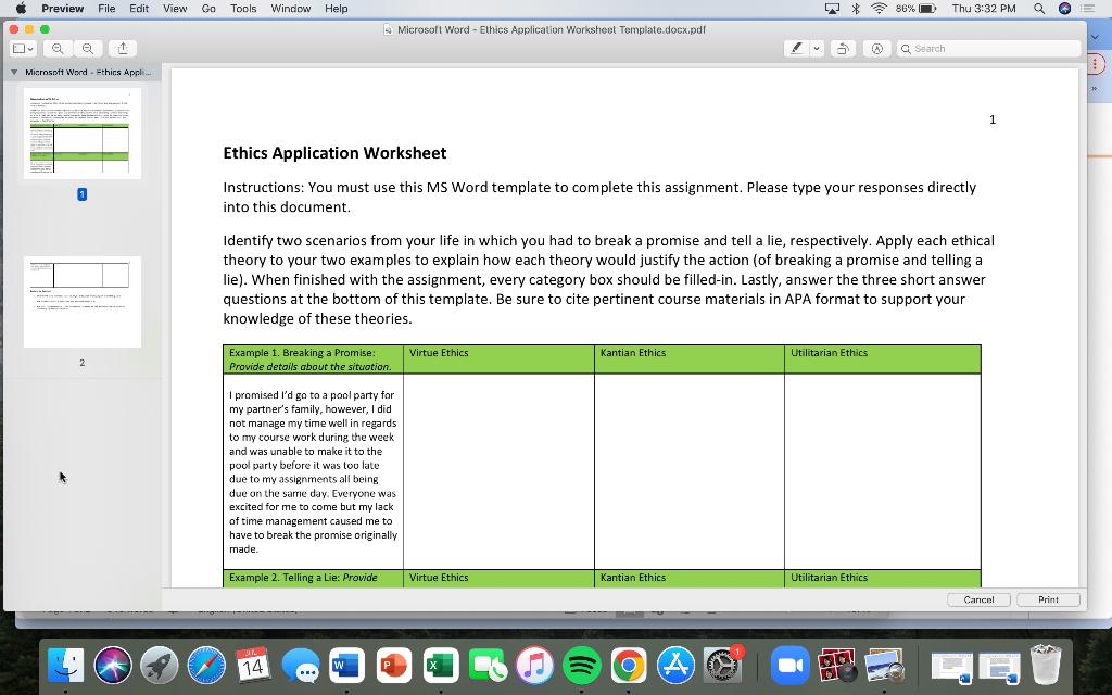 Ethics Application Worksheet Instructions: You must | Chegg.com