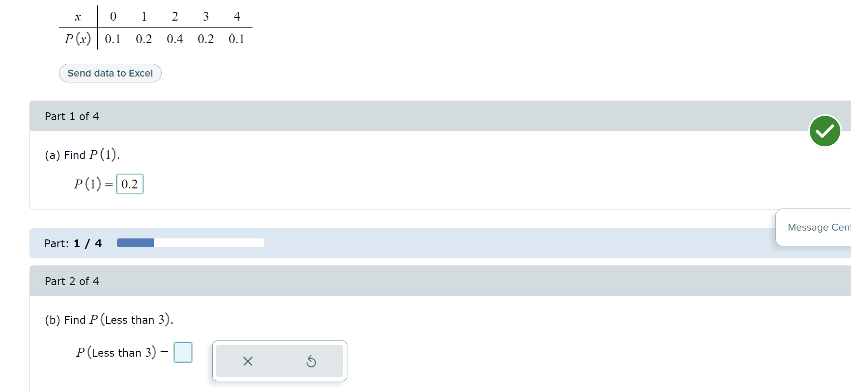 Solved (a) Find P(1). P(1)= Part: 1 / 4 Part 2 of 4 (b) Find | Chegg.com