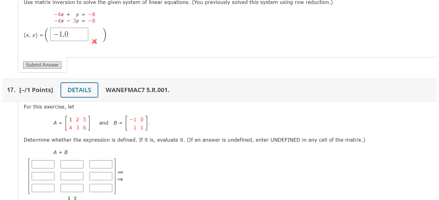 Solved Use matrix inversion to solve the given system of | Chegg.com