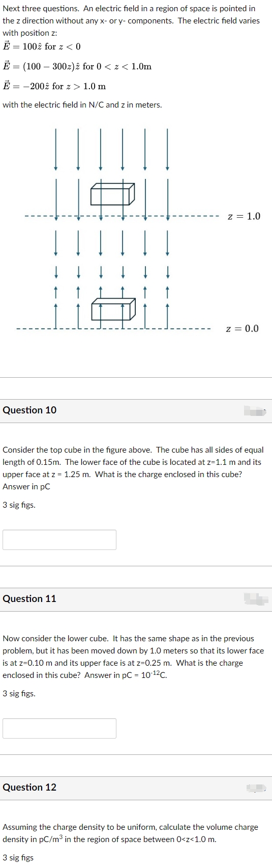 Next three questions. An electric field in a region | Chegg.com