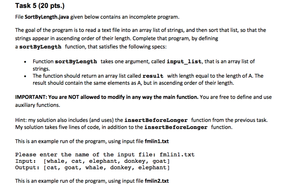 Solved Task 5 (20 pts.) File SortByLength.java given below | Chegg.com