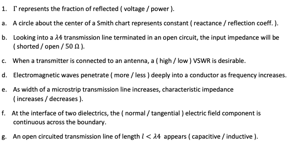 Solved 1. I represents the fraction of reflected ( voltage / | Chegg.com